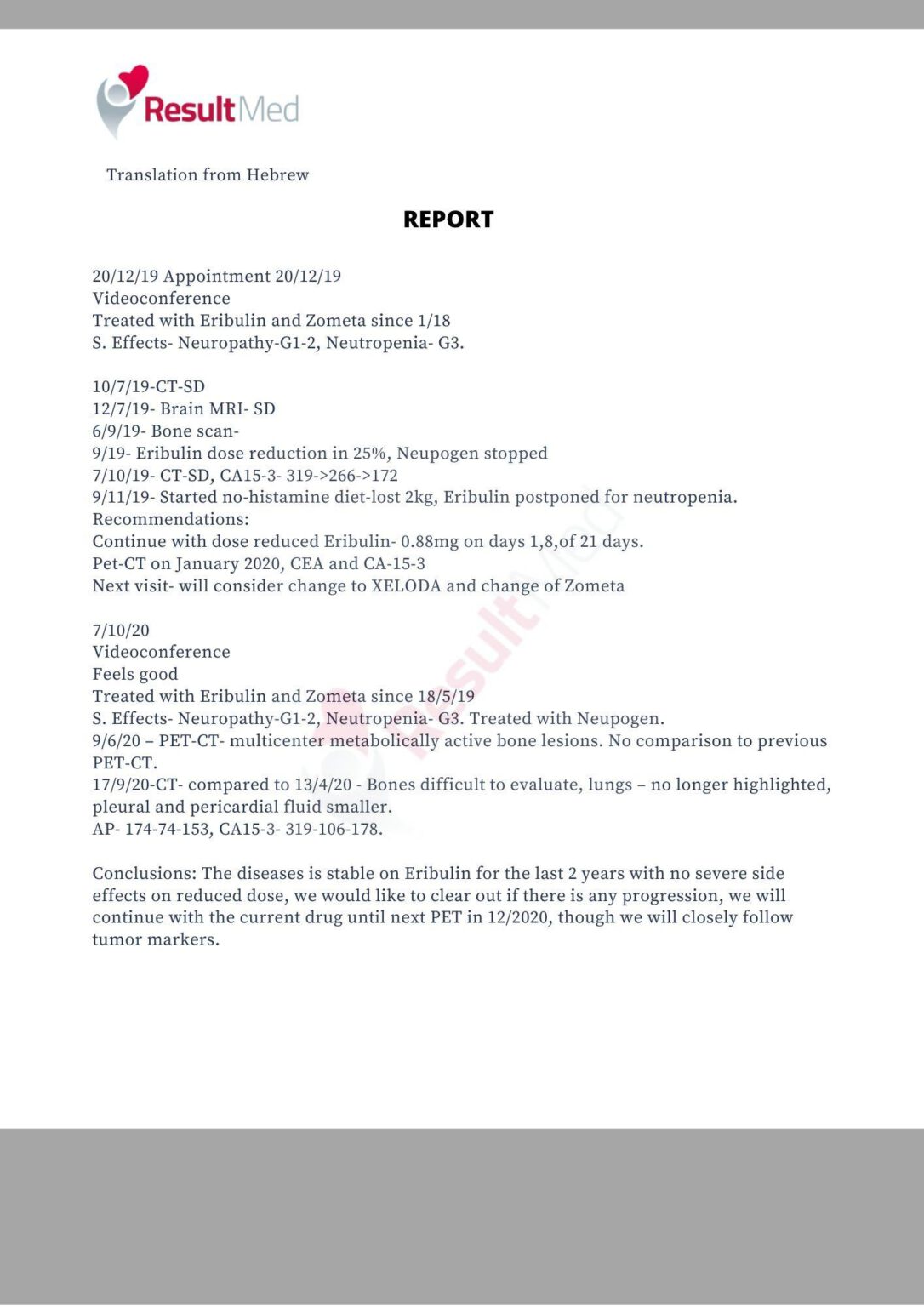 Medical Report of Israeli doctor - Examples